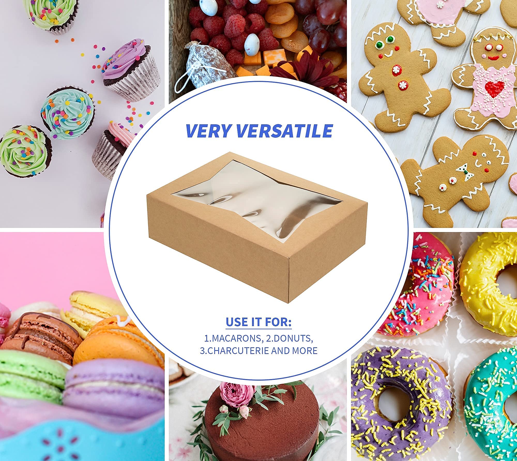 FATRE FOODS (15 Pack) Cake Boxes with Cake Boards INCLUDED – Easy-Assembly, 14 x 10 x 4 Inch, Dessert Boxes with Window, Stickers – Store & Sell Cakes, Cupcakes, Muffins, & Donuts in Bakery Boxes