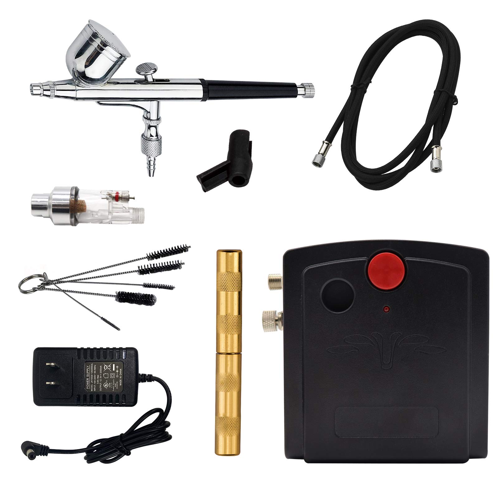Psipro Mini Airbrush Kit Black Dual-Action Air Brush Gravity Feed Airbrush for Makeup Art Craft Nails Cake Decorating Modeling Tool with Airbrush Cleaning Set