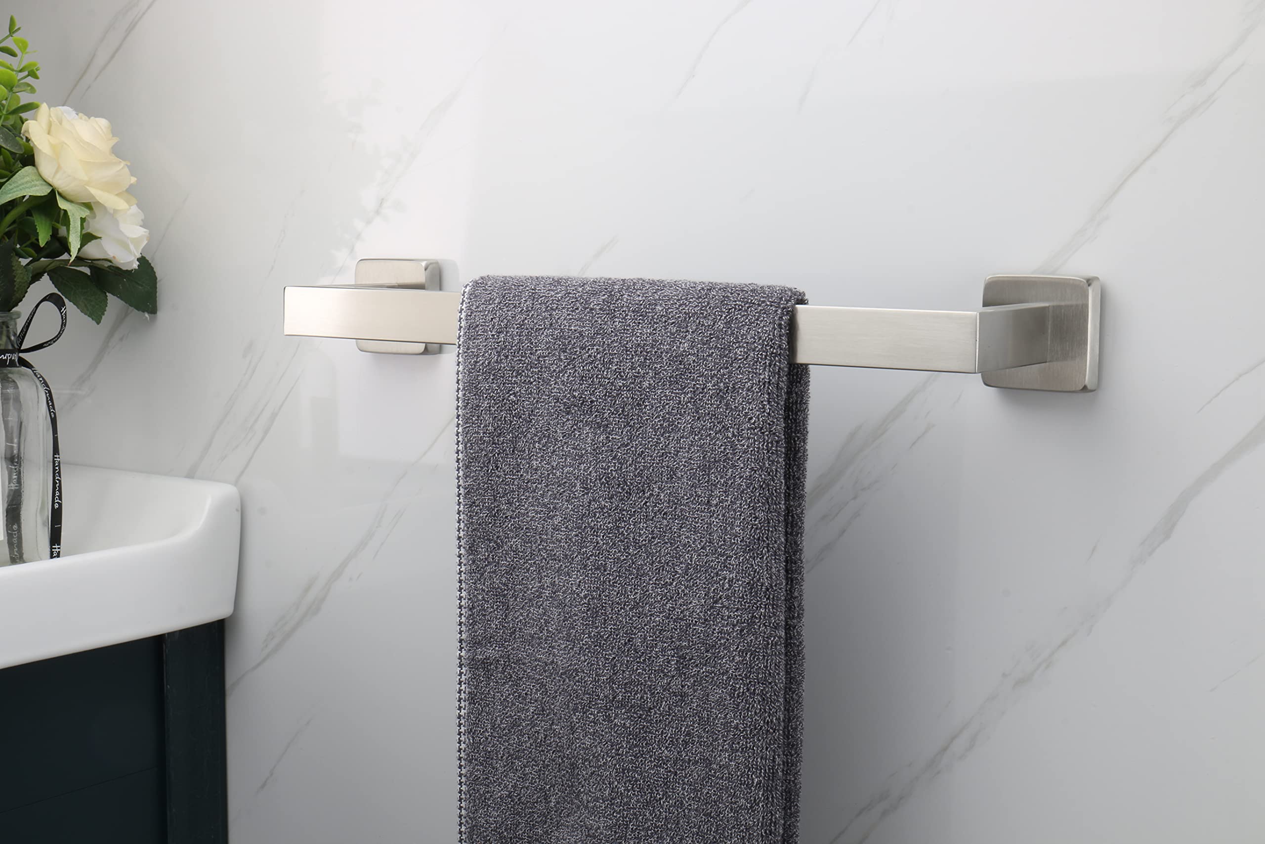 TocTen Bath Towel Rack - Square Base Thicken SUS304 Stainless Steel Towel Bar for Bathroom, Bathroom Accessories Towel Rod Heavy Duty Wall Mounted Towel Holder. (Brushed Nickel, 16)