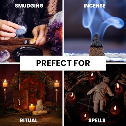 Cast Iron Cauldron with Lid and Carry Handle for Spells, Smudging, Ritual & Blessings | Includes 6 Free Incense Smudge Cups (4.5 Inch, Black)