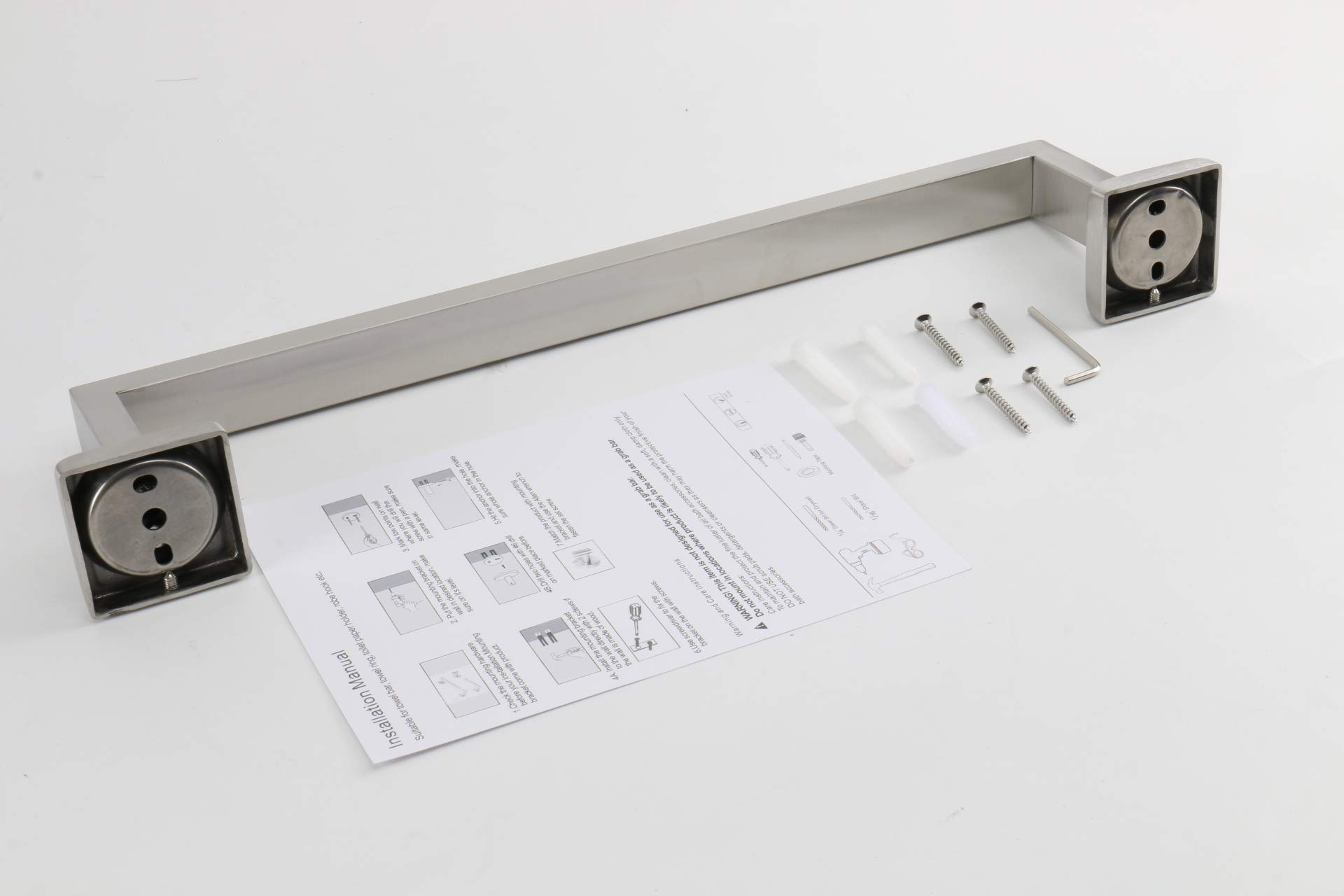 TocTen Bath Towel Rack - Square Base Thicken SUS304 Stainless Steel Towel Bar for Bathroom, Bathroom Accessories Towel Rod Heavy Duty Wall Mounted Towel Holder. (Brushed Nickel, 16)