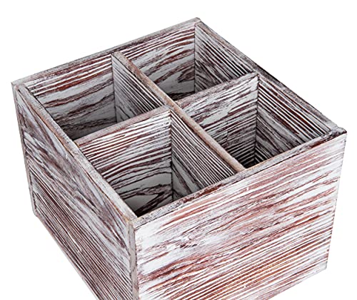 Mind Reader One Tabletop Caddy, Rustic Style, Wood, Brown Utensil Organizer, Size