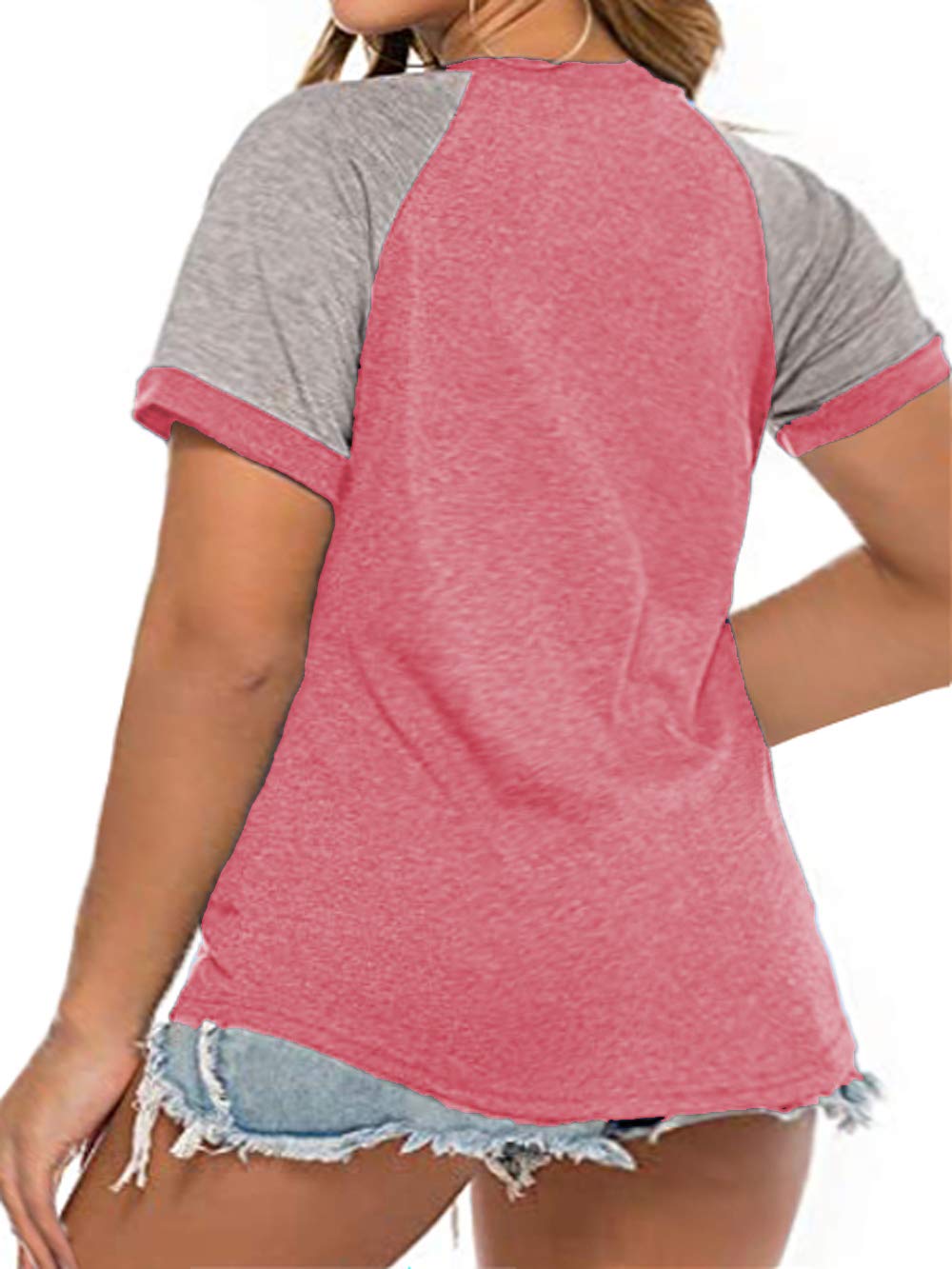 ROSRISS Plus Size Tops for Women 3x Summer Loose Fit Color Block T Shirts Pink 24W