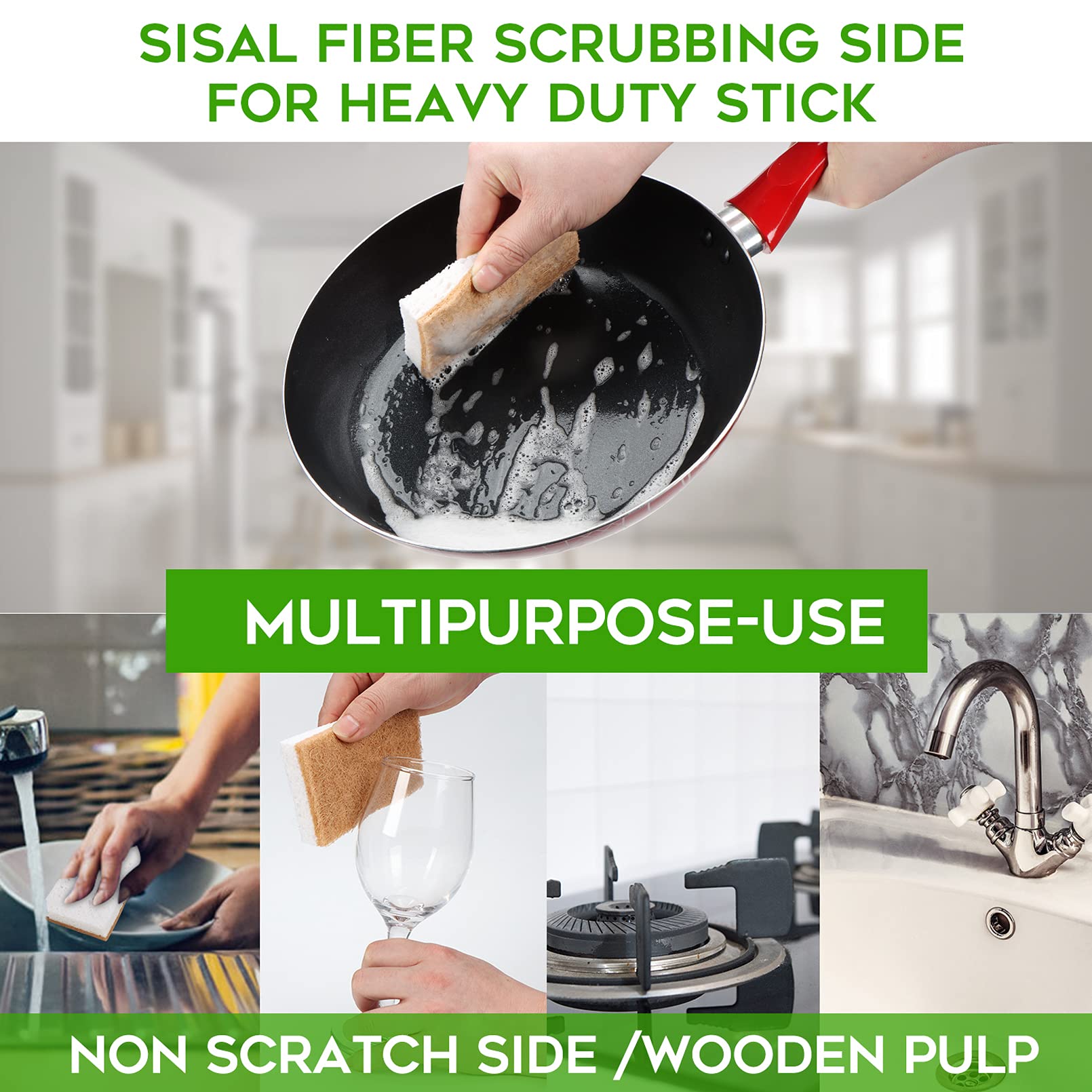 Natural Sponges Kitchen 9Pack,Eco Friendly Non-Scratch Scrub Sponge,Biodegradable Sisal Scrubber with Compostable Dish Sponges for Kitchen Cleaning…