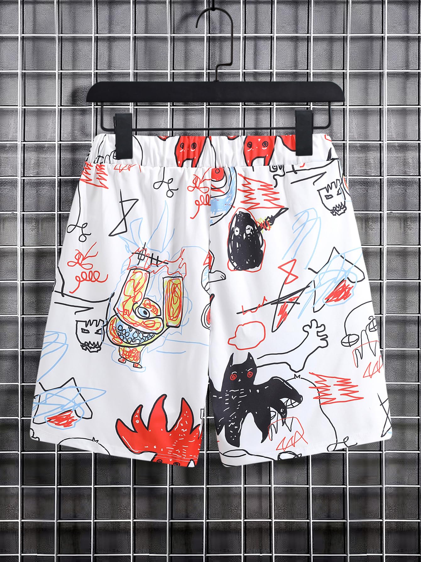 SOLY HUX Men's Cartoon Print Elastic High Waisted Casual Summer Shorts White M