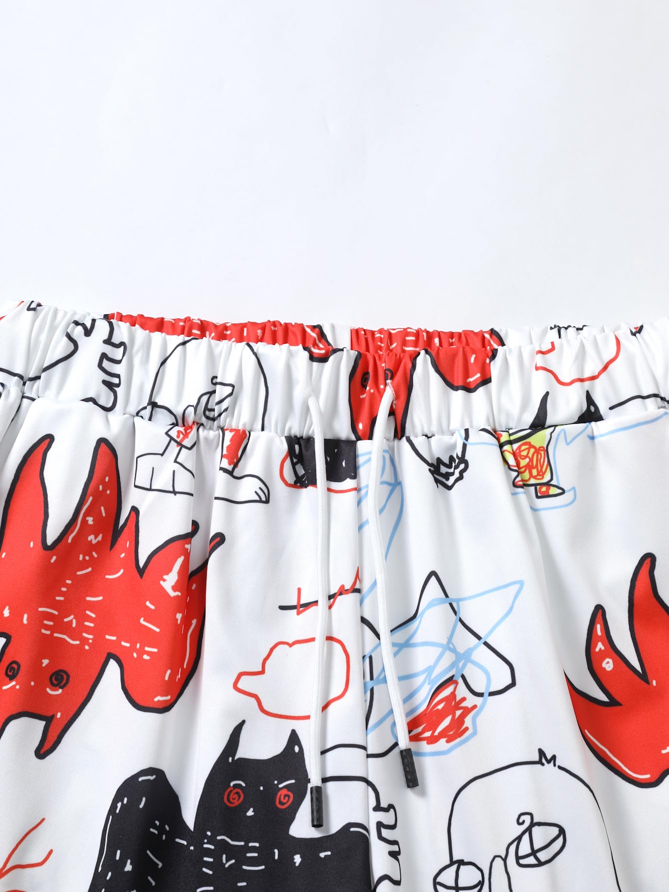 SOLY HUX Men's Cartoon Print Elastic High Waisted Casual Summer Shorts White M