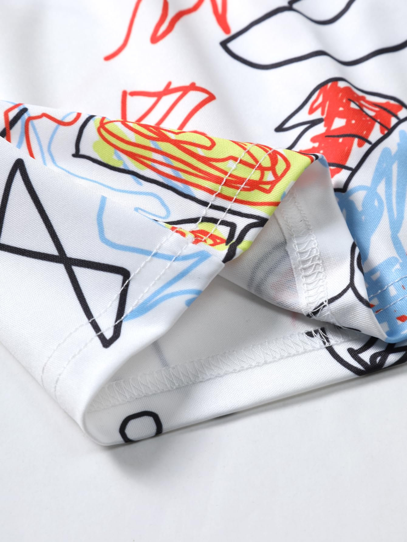 SOLY HUX Men's Cartoon Print Elastic High Waisted Casual Summer Shorts White M
