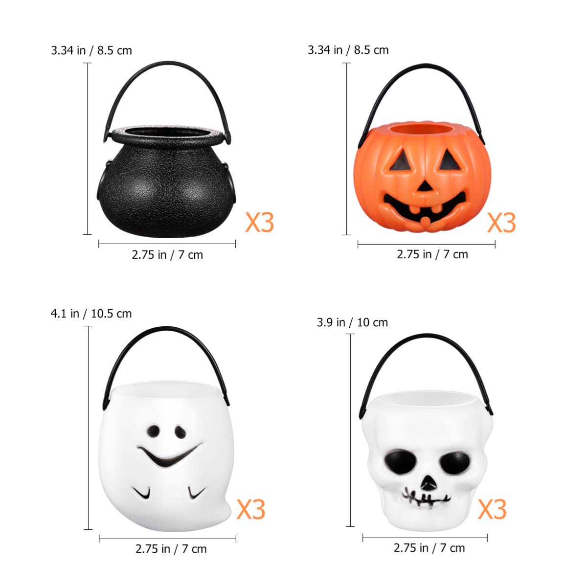 12pcs Halloween Trick Or Treat Pots Mini Witch Cauldron Pots Pumpkin Candy Bucket Novelty Candy Holder Pot with Handle Party Favors Supplies Decoration