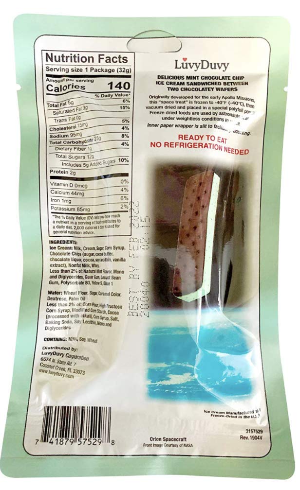 LuvyDuvy Freeze-Dried Mint Chocolate Chip Ice Cream Sandwiches - 3 Pack