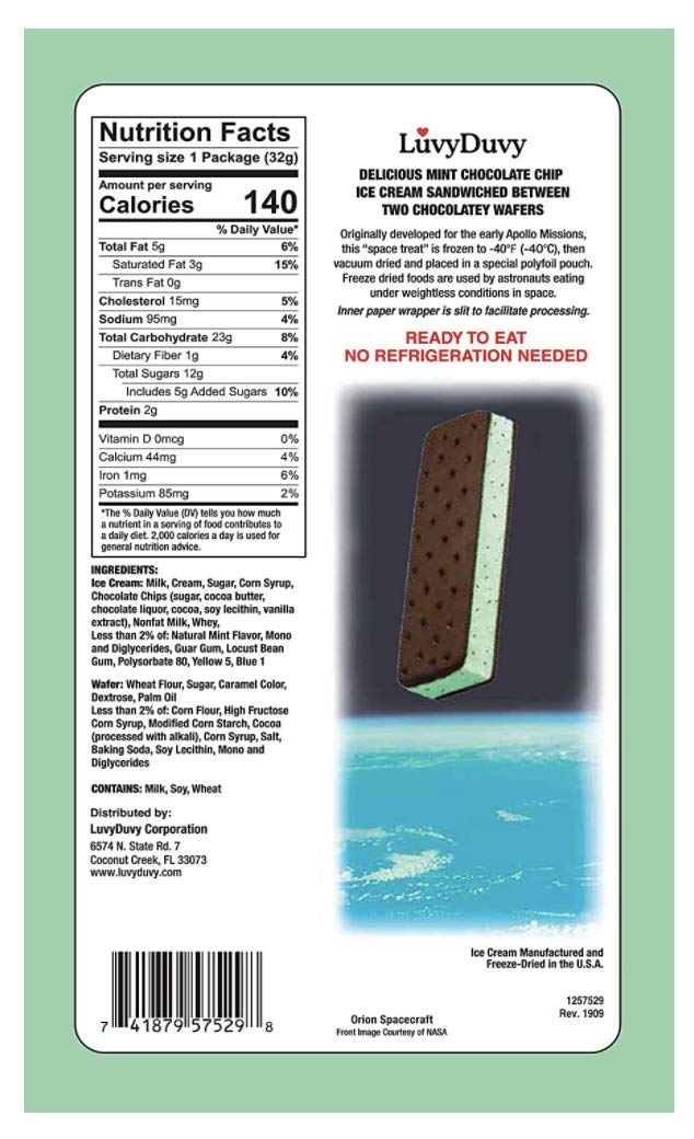 LuvyDuvy Freeze-Dried Mint Chocolate Chip Ice Cream Sandwiches - 3 Pack