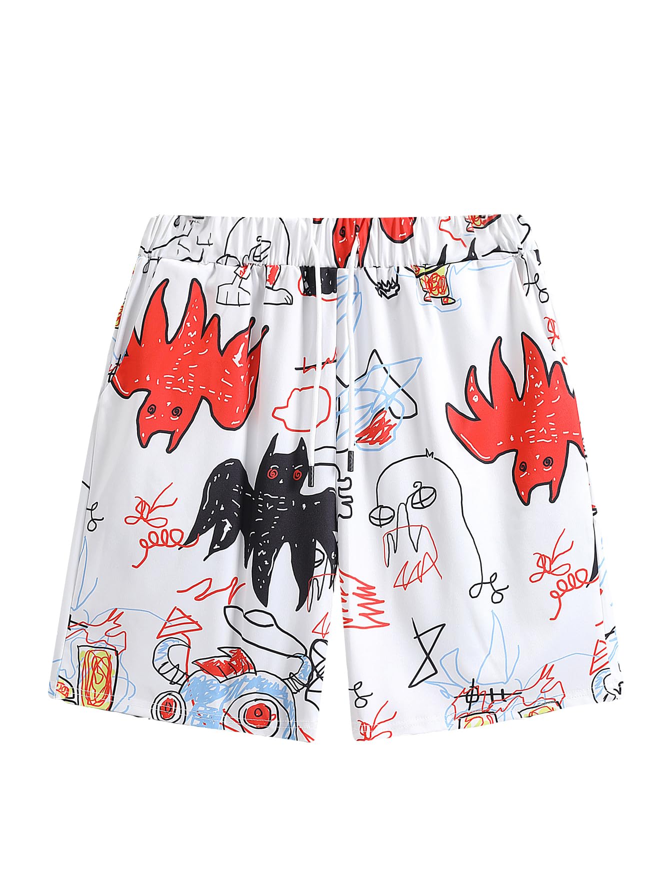 SOLY HUX Men's Cartoon Print Elastic High Waisted Casual Summer Shorts White M