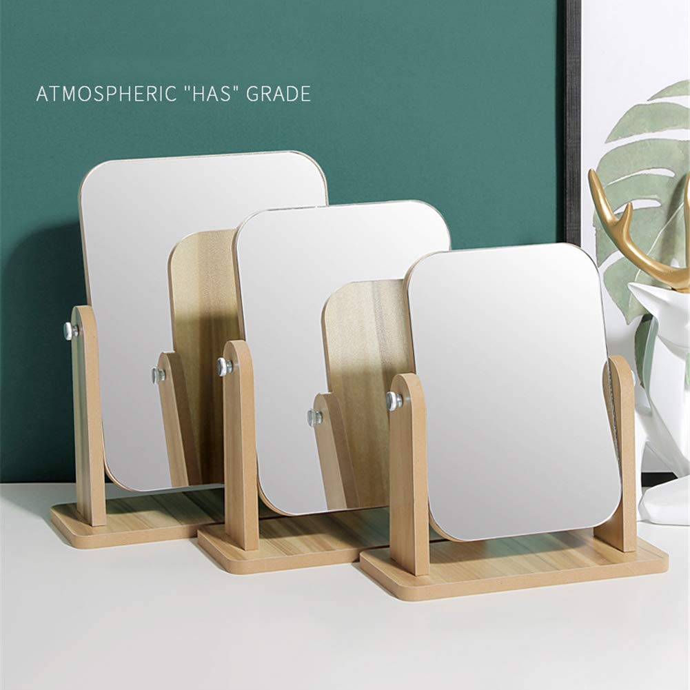 YOOMEISHALY Wooden Desk Mirror 360 Degree Swivel Mirror Single-Sided Makeup Table Mirror, Portable Removable Countertop Private Room High-Definition Make Up Mirror (X-Large), Wood Grain