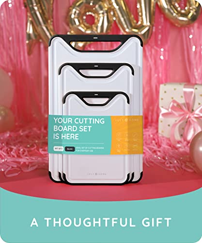 Cutting Boards for Kitchen - Plastic Cutting Board Set of 3, Dishwasher Safe Cutting Boards with Juice Grooves, Thick Chopping Boards for Meat, Veggies, Fruits, Easy Grip Handle, Non-Slip (Black)