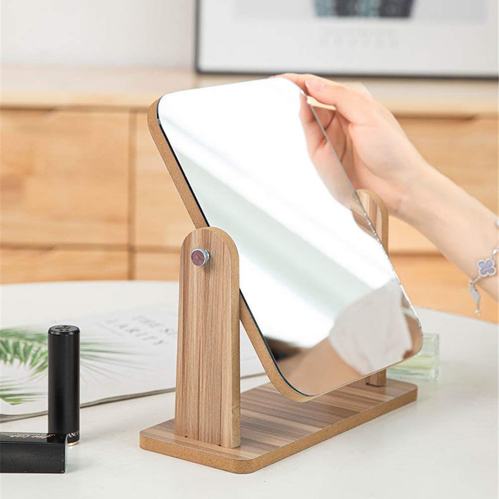 YOOMEISHALY Wooden Desk Mirror 360 Degree Swivel Mirror Single-Sided Makeup Table Mirror, Portable Removable Countertop Private Room High-Definition Make Up Mirror (X-Large), Wood Grain