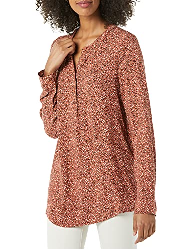 Amazon Essentials Women's Long-Sleeve Woven Blouse, Rust Leopard Print, Large