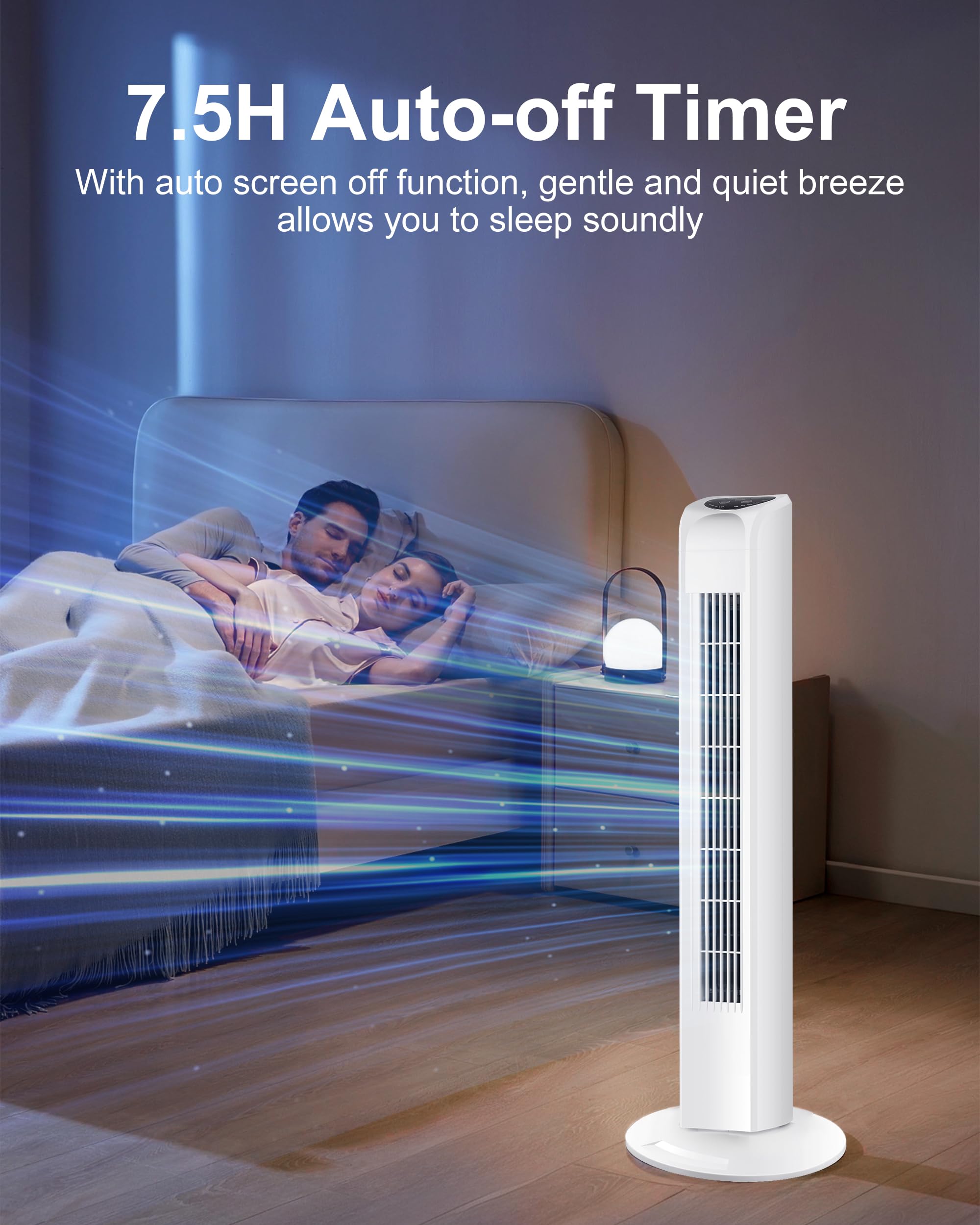 Uthfy Oscillating Bladeless Tower Fan with Remote, Quiet Cooling Portable, Electric Standing Floor Fan with 3 Wind Speeds 3 Modes for Bedroom,Indoor,Office and Home Use, 30", White