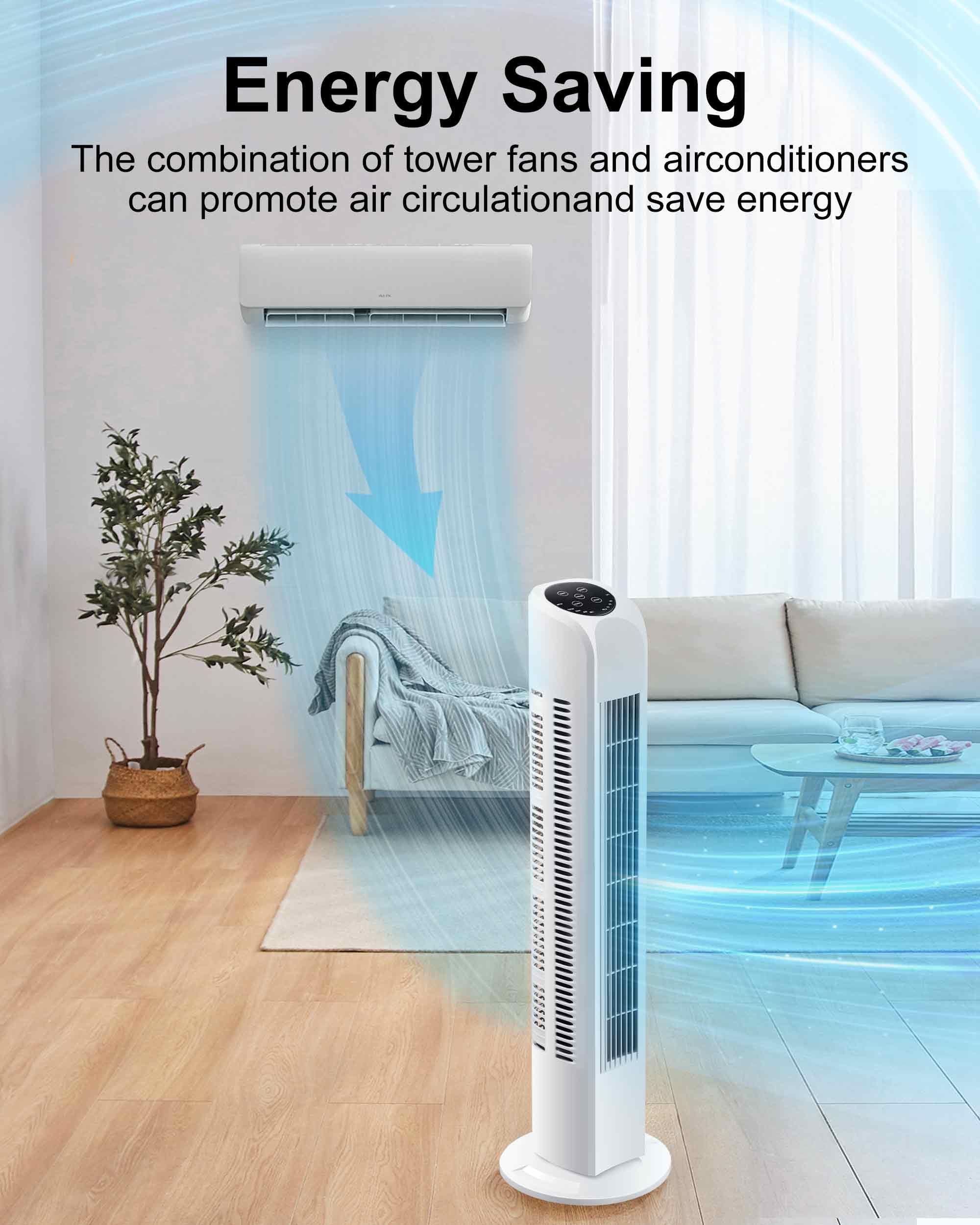 Uthfy Oscillating Bladeless Tower Fan with Remote, Quiet Cooling Portable, Electric Standing Floor Fan with 3 Wind Speeds 3 Modes for Bedroom,Indoor,Office and Home Use, 30", White