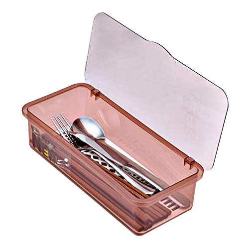 Storage Box for Silverware:Cabilock Plastic Chopsticks Storage Drainer Flatware Tray Kitchen Drawer Organizer Silverware Box With Lid Dust Proof Dinnerware Holder Silverware Utensil Cutlery Tableware Spoon Forks Storage Box brown