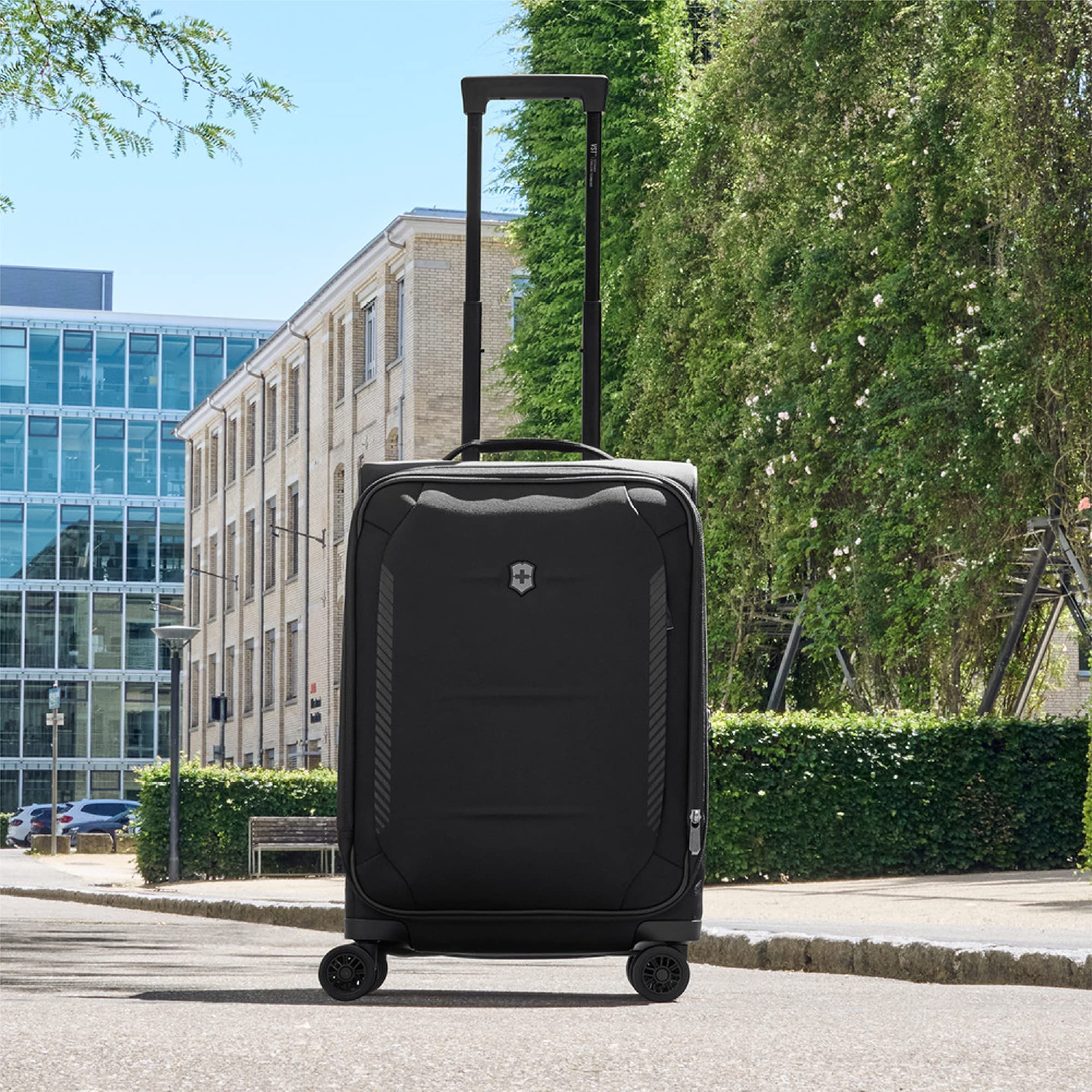 Victorinox Crosslight Frequent Flyer Plus Softside Carry-On - Lightweight Rolling Suitcase for Travel Essentials - Expandable Luggage with Foldable Organizer - 46 Liter, Black