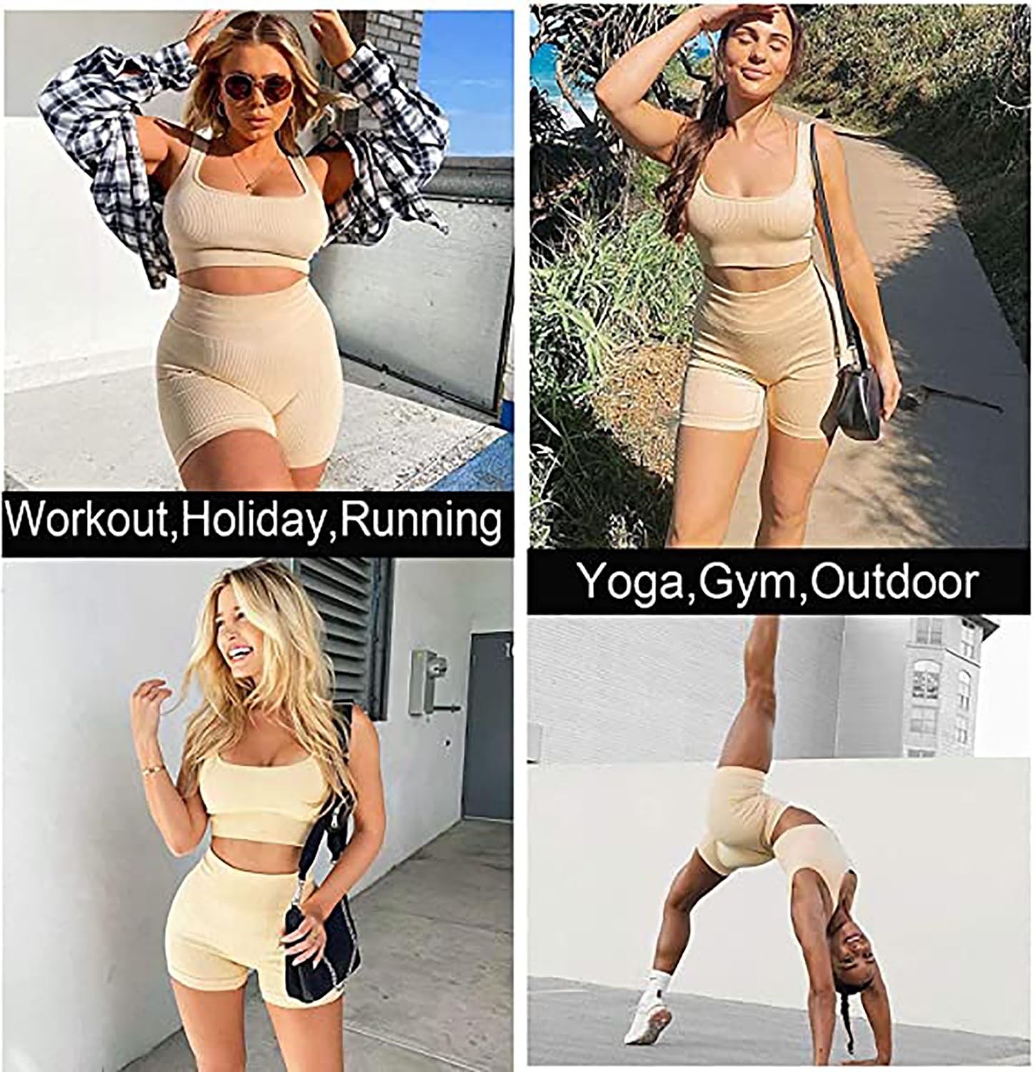 TWFRHC Women's Workout Sets Ribbed Tank 2 Piece Seamless High Waist Gym Outfit Yoga Shorts Sets