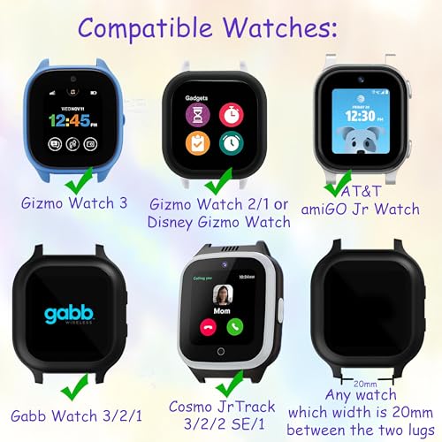 BRONGER Fit Length for Boy Girl, Hook&Loop Gizmo Watch Band Replacements Compatible with Gizmo Watch 3 2 1/Gabb Watch 2 1: Easy to Use for Kids (Pomegranate-red Cyan-aloe)
