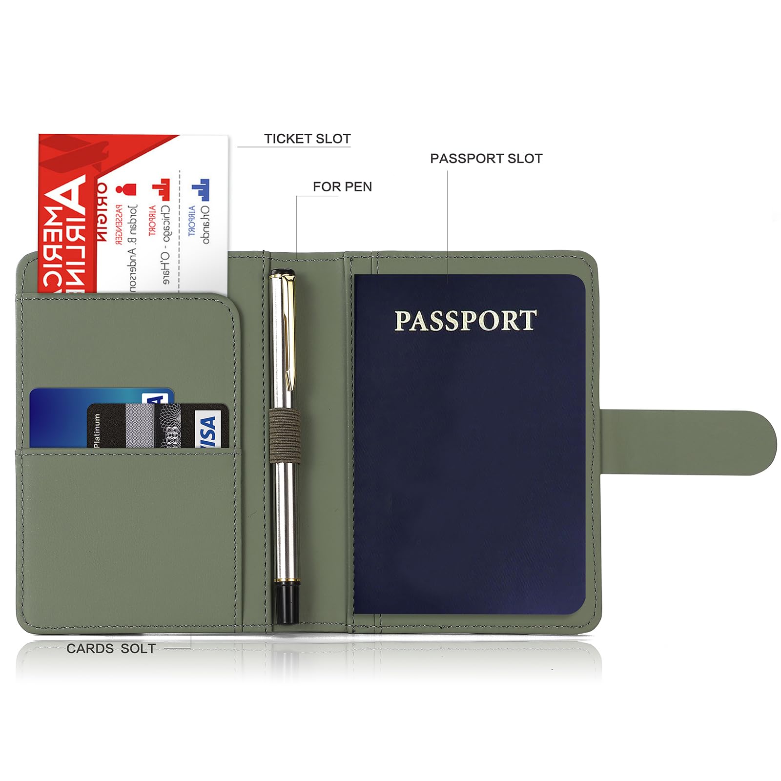 Melsbrinna Passport Holder Covers Case, Waterproof Rfid Blocking Travel Wallet Passport Holder with Pen Holder, Cute Passport Book for Women/Men (Moss green)