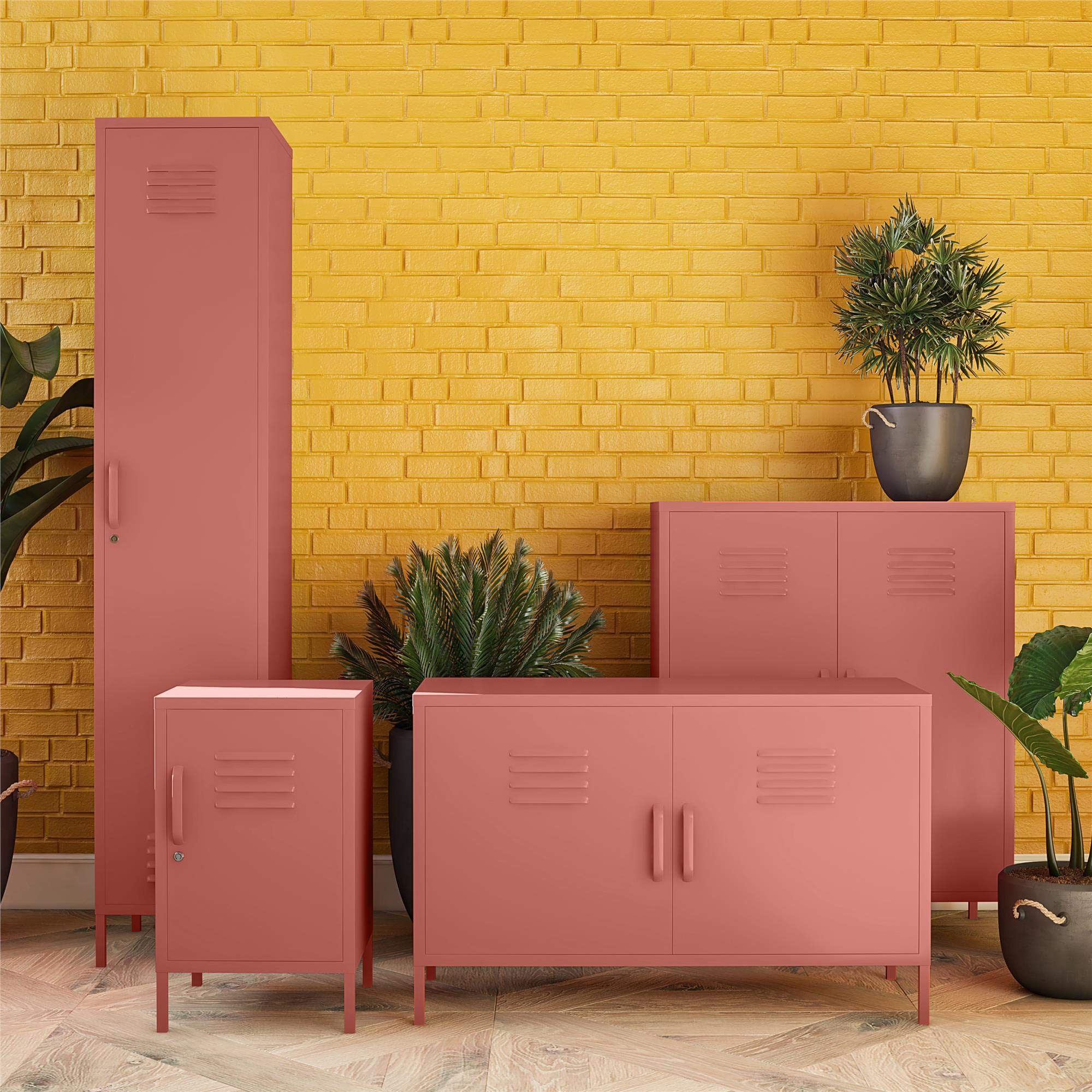REALROOMS Shadwick 2 Door Wide Metal Locker Accent Storage Cabinet, Terracotta