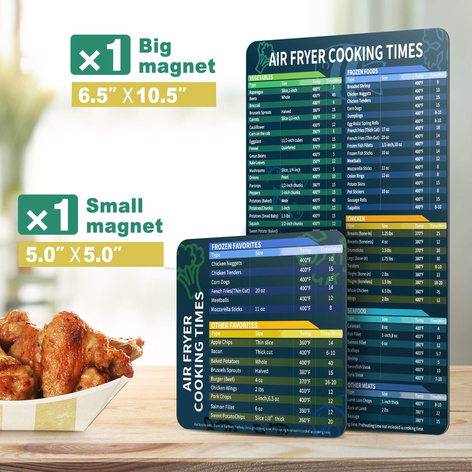 Air Fryer Magnetic Cheat Sheet Set, Cook Times Chart Air Fryer Accessories Magnet Sheet Quick Reference Guide for Cooking and Frying, Easy to Use, Excellent Kitchen Assistant