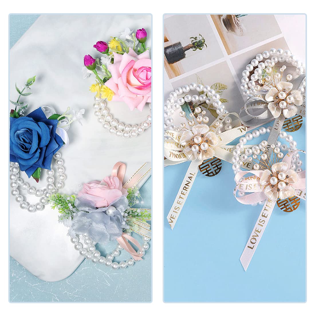 ericotry 2pcs Stretch Pearl Wrist Bands Corsages Handmade DIY Accessories for Wedding Prom Party