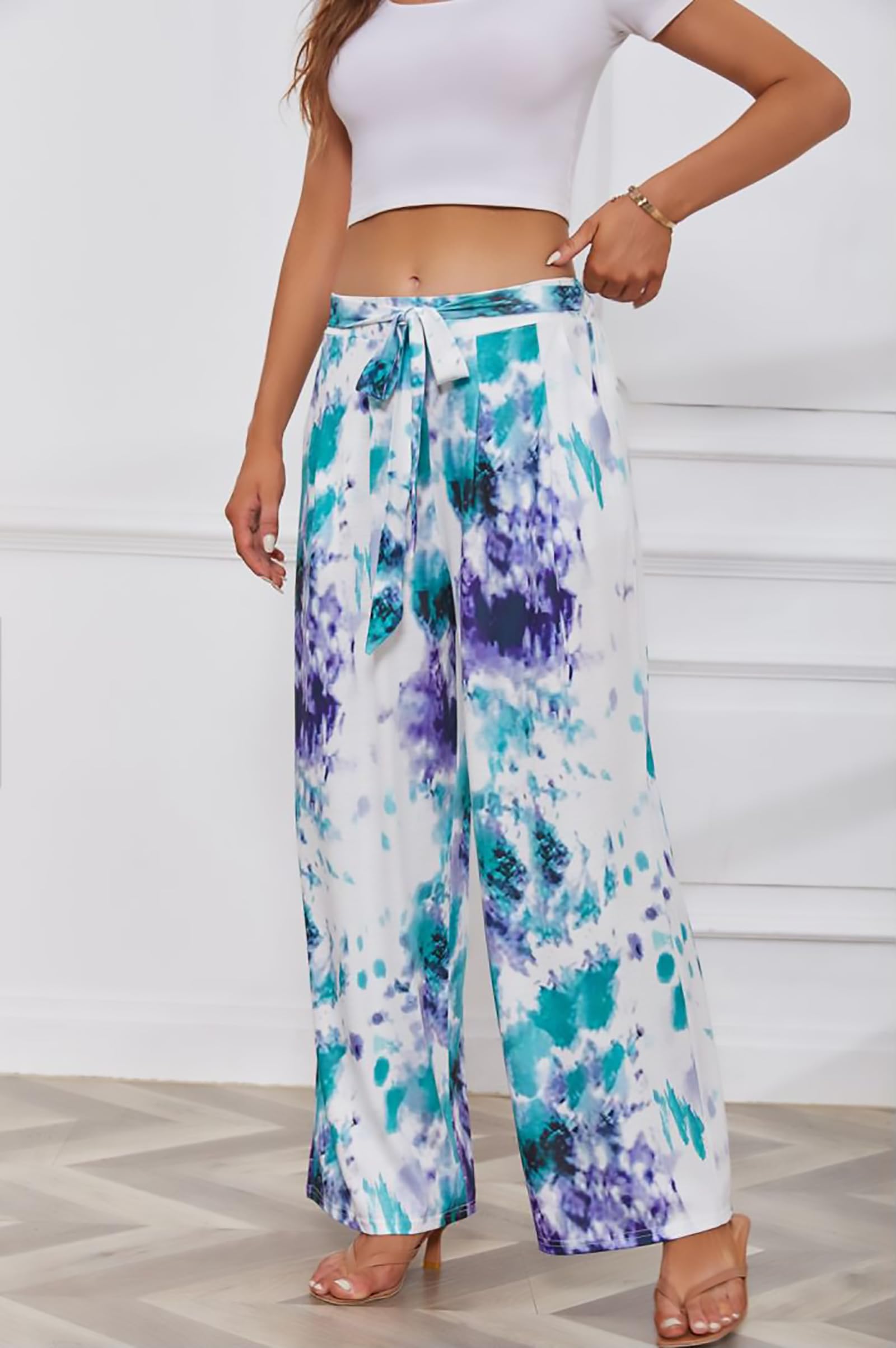 TICOSA Women's Pants Printed Palazzo Lounge Wide Leg Casual Flowy Pants with Pockets