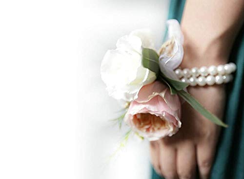 ericotry 2pcs Stretch Pearl Wrist Bands Corsages Handmade DIY Accessories for Wedding Prom Party