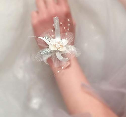 ericotry 2pcs Stretch Pearl Wrist Bands Corsages Handmade DIY Accessories for Wedding Prom Party