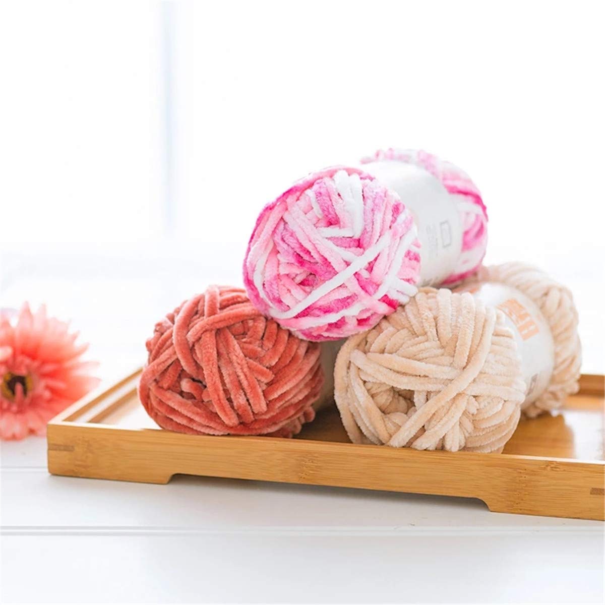 2 Pack Chenille Velvet Yarn Knitting Wool Thick Warm Crochet Knitting Yarns for DIY Hand-Knitted Fabric Art Bag Sweater Doll 200g