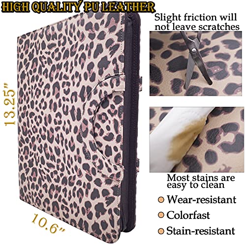 ECEIRO Leather Portfolio Ring Binder - Three Ring Binder Organizer Zippered Padfolio Folder Portfolio Organizer with Hidden Handle Cute Office Leather Binder - Gifts Supplies for Women