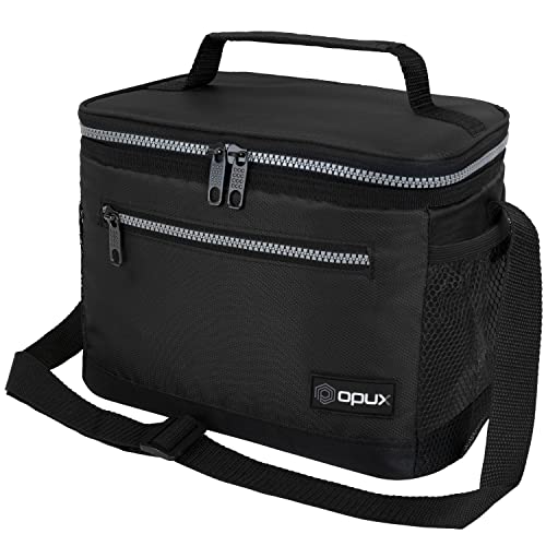 OPUX Insulated Lunch Box for Men Women, Leakproof Thermal Lunch Bag for Work, Reusable Lunch Cooler Tote, Soft School Lunch Pail for Kids with Shoulder Strap, Pockets, 14 Cans, 8L, Black