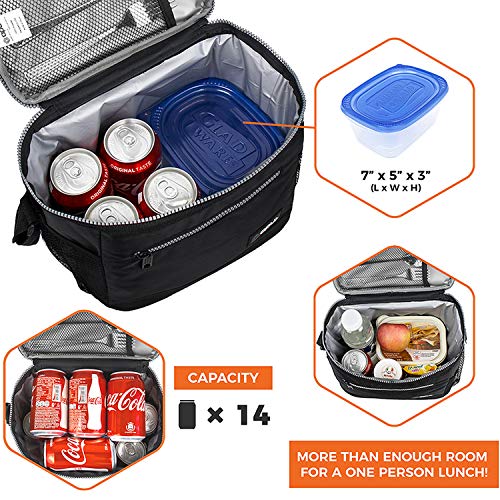 OPUX Insulated Lunch Box for Men Women, Leakproof Thermal Lunch Bag for Work, Reusable Lunch Cooler Tote, Soft School Lunch Pail for Kids with Shoulder Strap, Pockets, 14 Cans, 8L, Black