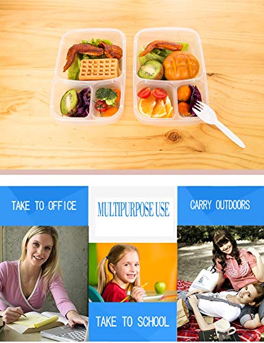 Mealcon Meal Prep Containers 3 Compartment Food Storage Containers Microwave Dishwasher Freezer Safe (Color mixing, 7 PACK (3compartment))