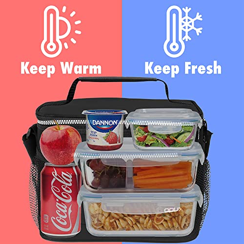 OPUX Insulated Lunch Box for Men Women, Leakproof Thermal Lunch Bag for Work, Reusable Lunch Cooler Tote, Soft School Lunch Pail for Kids with Shoulder Strap, Pockets, 14 Cans, 8L, Black