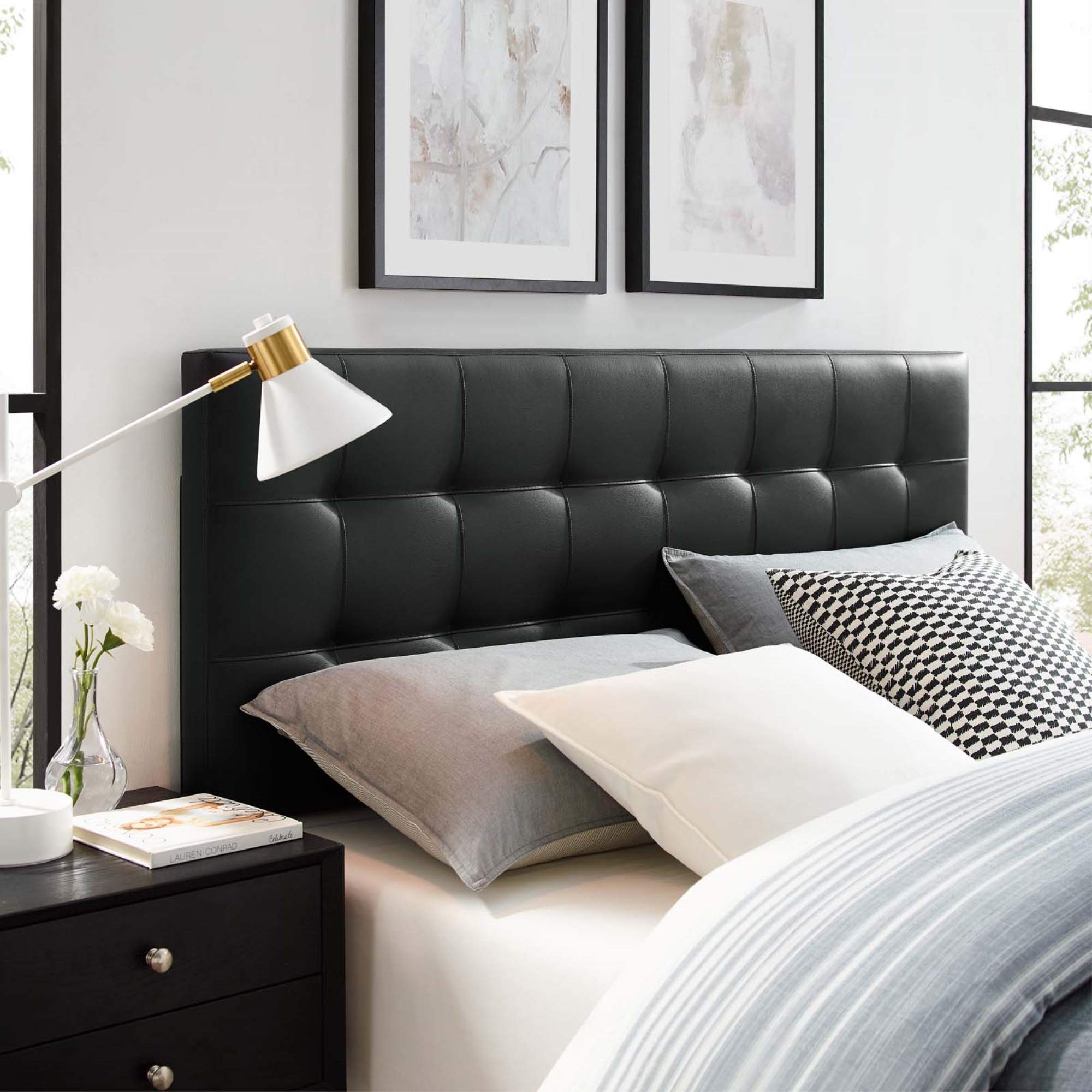 Ergode Lily Full Upholstered Faux Leather Tufted Headboard - Sophisticated and Durable for Contemporary Bedrooms