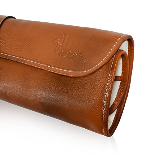 Boldric One Buckle Water Buffalo Leather Chef Knife Bag - Professional Grade Roll Travel Knife Case β 8 Tool Holder Slots For Knives Pens Pencils Spoons (Tan)