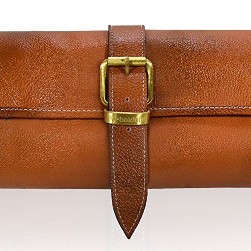 Boldric One Buckle Water Buffalo Leather Chef Knife Bag - Professional Grade Roll Travel Knife Case β 8 Tool Holder Slots For Knives Pens Pencils Spoons (Tan)