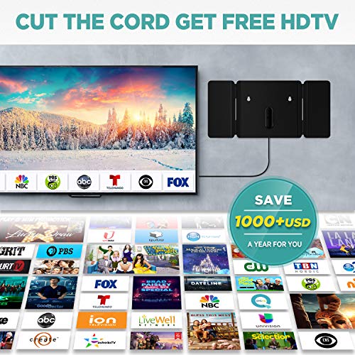 Amplified HD Digital Indoor Antenna - Long 200 Miles Range - 17ft Coax Cable for 4K HD Local Channels - Supports All Televisions