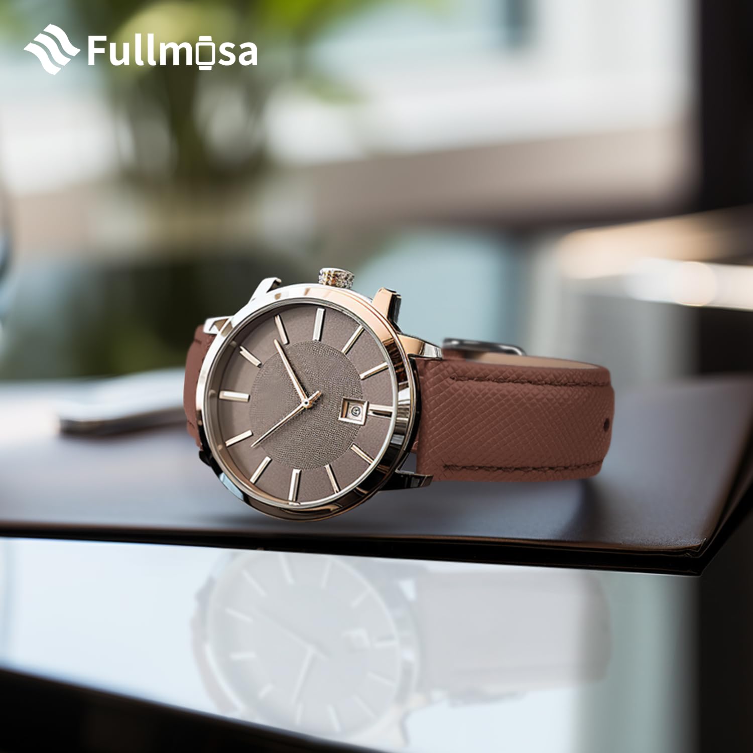 Fullmosa 20mm Leather Watch Band Compatible with Samsung Galaxy Watch 7 6 5 4 40mm 44mm Band, Galaxy 5 Pro 45mm, 6 Classic 47mm 43mm, 4 Classic 46mm 42mm, Active 2,Brown+Silver Buckle