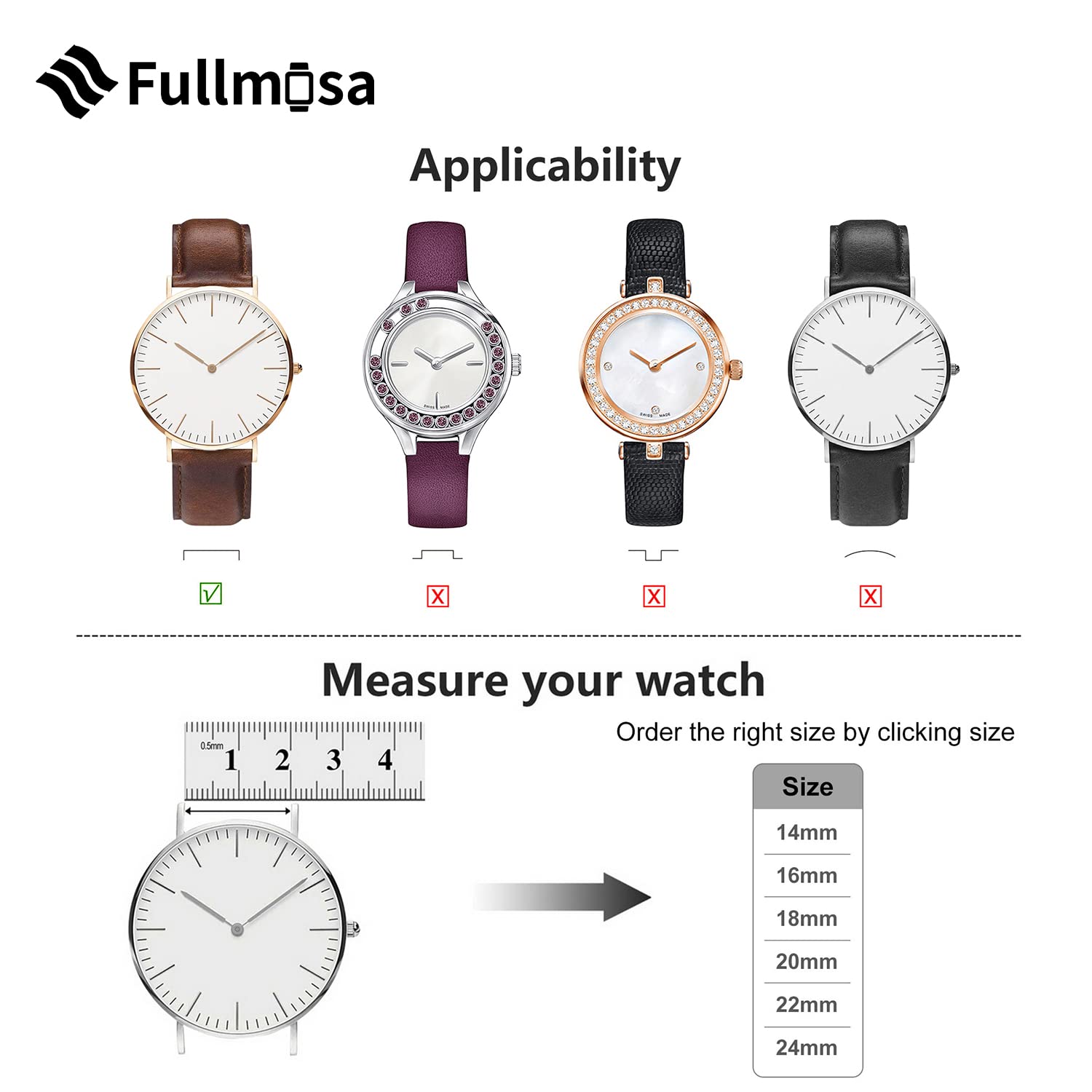 Fullmosa 20mm Leather Watch Band Compatible with Samsung Galaxy Watch 7 6 5 4 40mm 44mm Band, Galaxy 5 Pro 45mm, 6 Classic 47mm 43mm, 4 Classic 46mm 42mm, Active 2,Brown+Silver Buckle