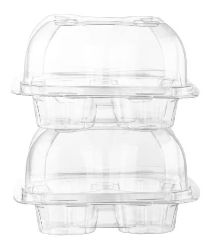 Plastic Cupcake Containers Boxes | 4 Compartment β 50 Pack | Disposable High Dome Cupcake Holder With Lid Bulk | Extra Sturdy And Stackable Cupcake Boxes | Durable Muffin Packaging Transporter To Go
