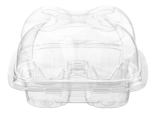 Plastic Cupcake Containers Boxes | 4 Compartment β 50 Pack | Disposable High Dome Cupcake Holder With Lid Bulk | Extra Sturdy And Stackable Cupcake Boxes | Durable Muffin Packaging Transporter To Go