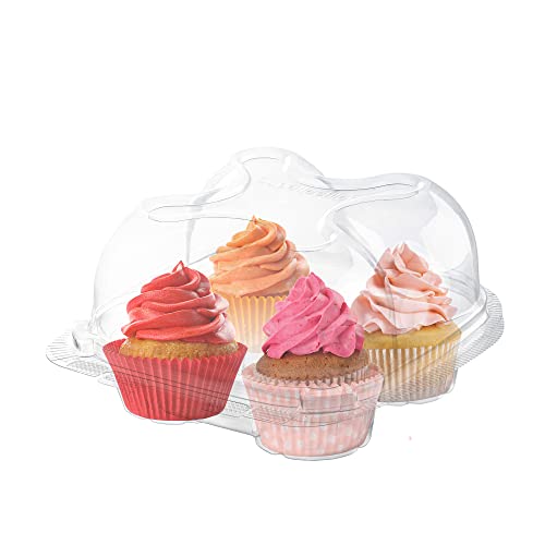 Plastic Cupcake Containers Boxes | 4 Compartment β 50 Pack | Disposable High Dome Cupcake Holder With Lid Bulk | Extra Sturdy And Stackable Cupcake Boxes | Durable Muffin Packaging Transporter To Go