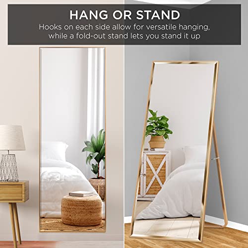 Best Choice Products Large 65x22in Full Length Mirror, Rectangular Hanging & Leaning Floor Mirror for Bedroom, Living Room, Vertical, Horizontal w/High Clarity, Beveled Edges, Anti-Blast Film - Gold