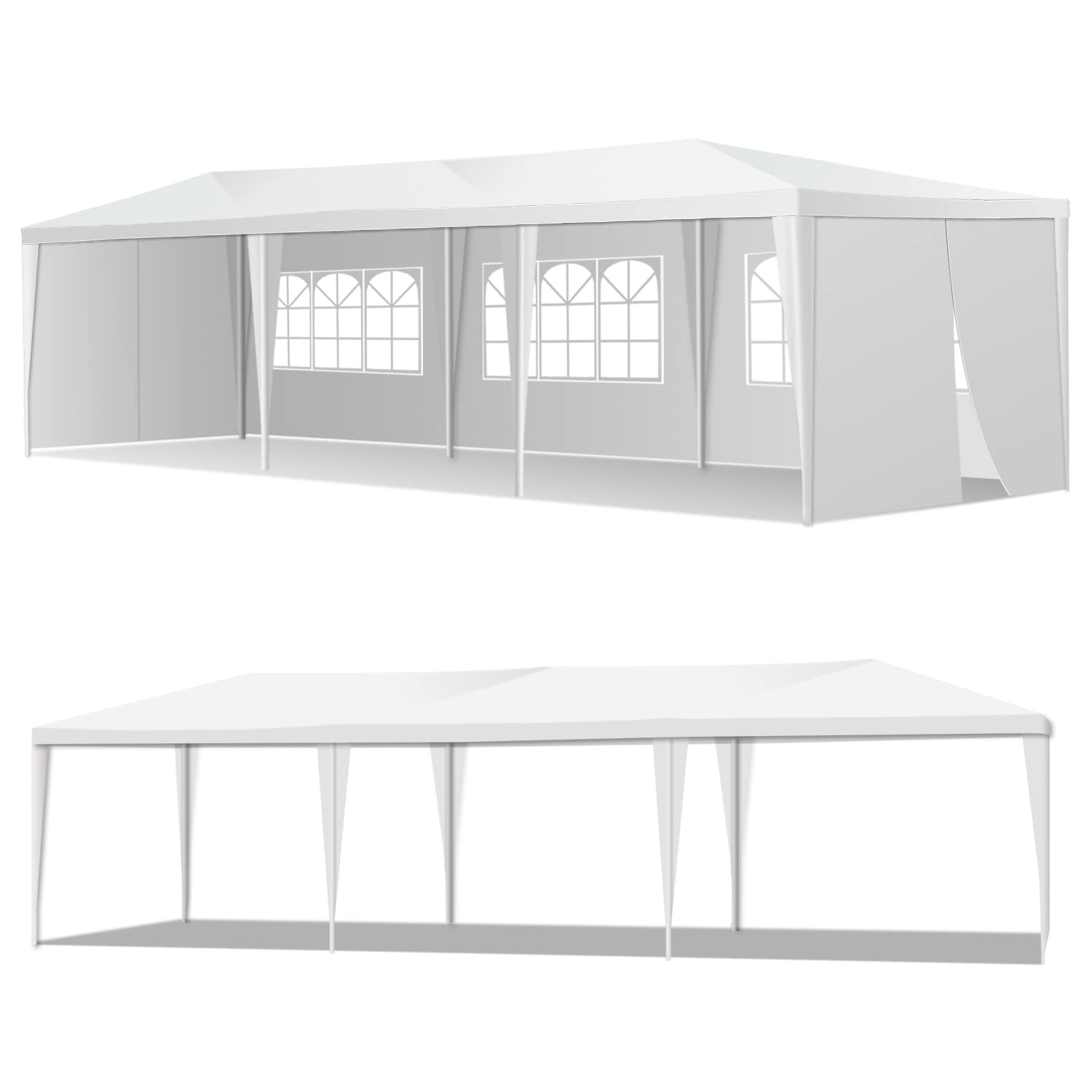 HCY 10'x30' Party Tent Heavy Duty Outdoor Gazebo Canopy with 8 Removable Sidewalls for Outdoor Wedding, BBQ, Camping, Backyard (White)