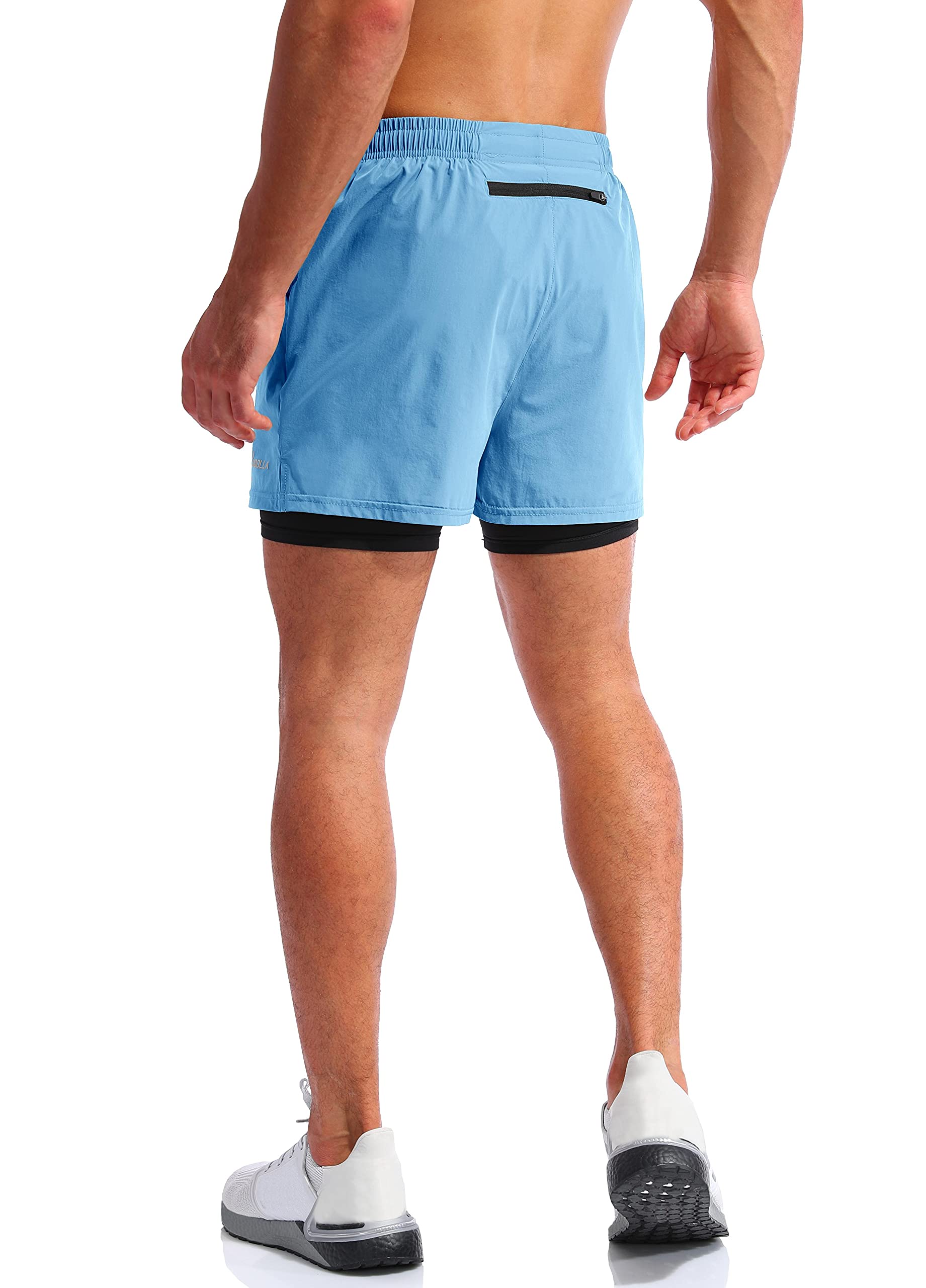Pudolla Men’s 2 in 1 Running Shorts 5" Quick Dry Gym Athletic Workout Shorts for Men with Phone Pockets(Light Blue Medium)